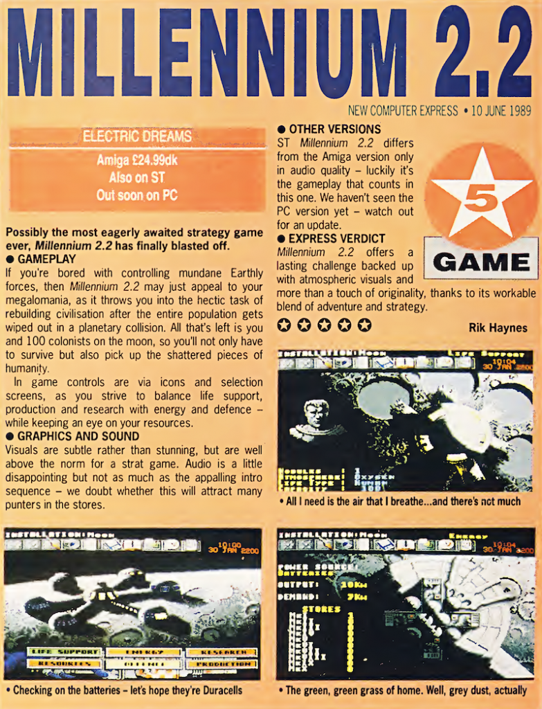 Surviving on the Moon in Millennium 2.2 - Paleotronic Magazine